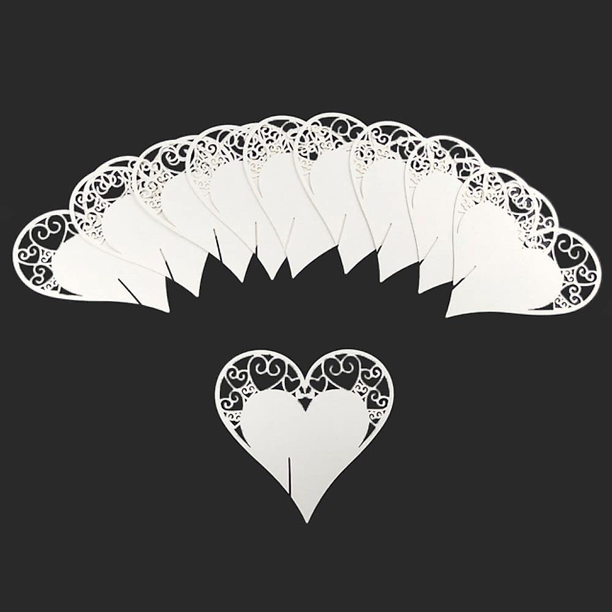 150 Pcs Heart Table Number Place Card Name Card Wine Glass Cup Decoration Postcards for Wedding Party,Reception, Anniversary, Birthday Party (white-150pcs)