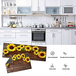 SDIZDIPK Kitchen Rugs Washable,A Bunch of Sunflowers Wood,Non Skid Anti-Fatigue Floor Mats for Sink,2 Pcs Set (52''X17''+ 26''X17''), 52x17