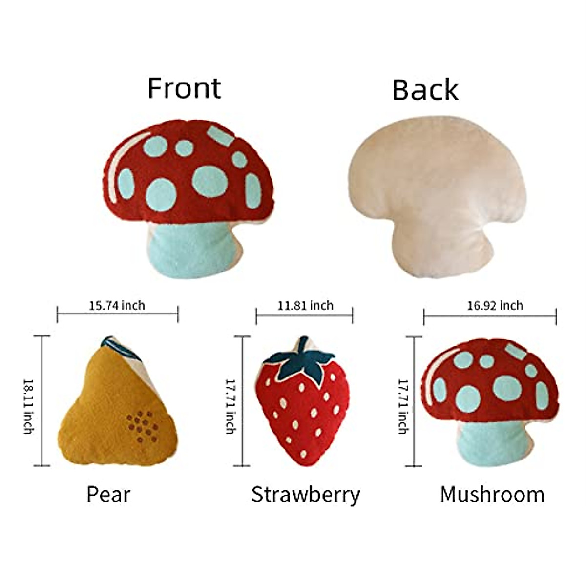 KALKEE Cute Throw Pillow Canvas Fruit Vegetable Shaped Couch Pillow Decorative Throw Pillows for Couch Bed Living Room Decor 17.71×11.81 inch Strawberry