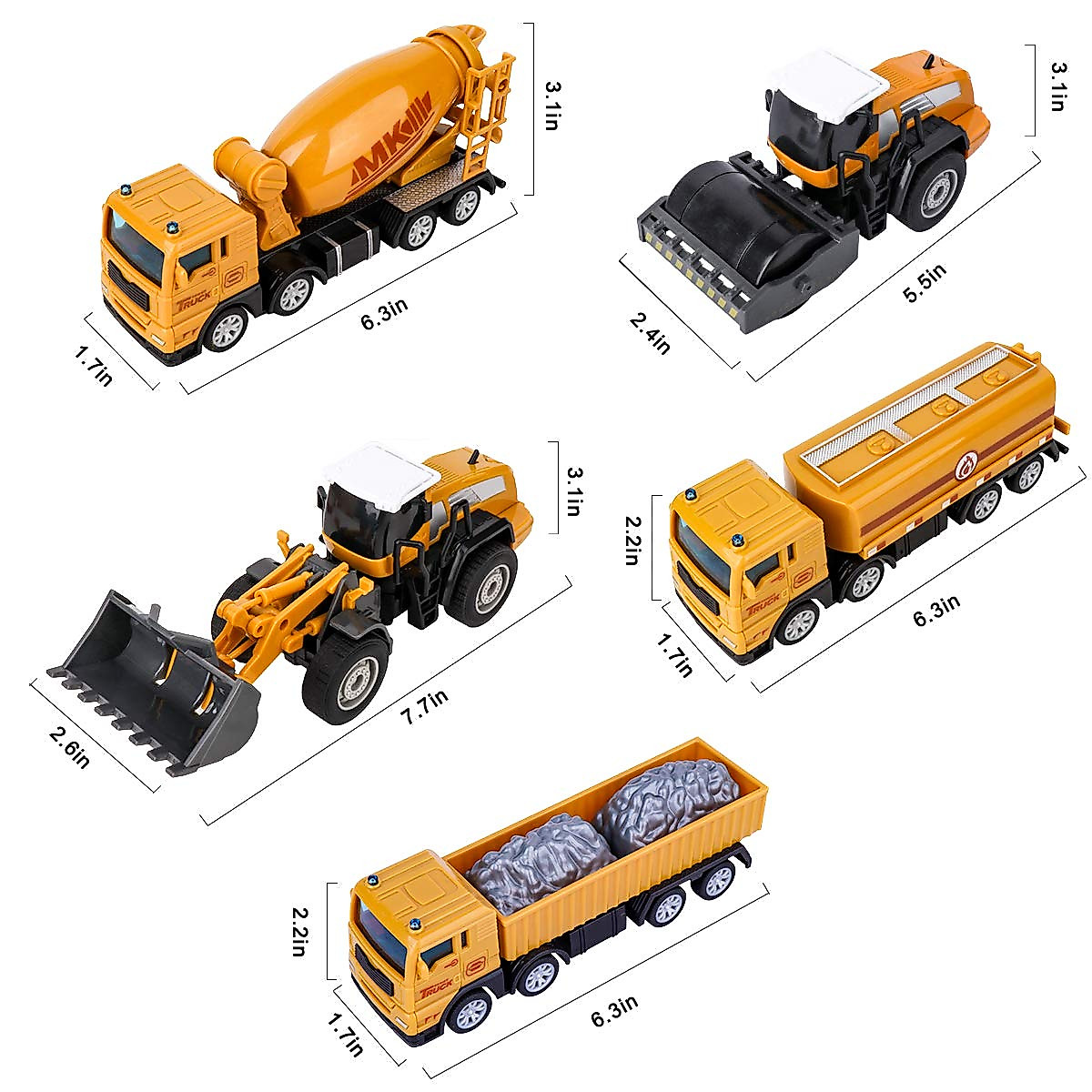 Meland Construction Vehicle Truck Toy Set - 64PCS Kids Engineering Truck Playset with Mat, Crane, Cement, Fuel Truck,Wheel Loader with 3 Interchangeable Parts,Birthday for Boys Toddlers