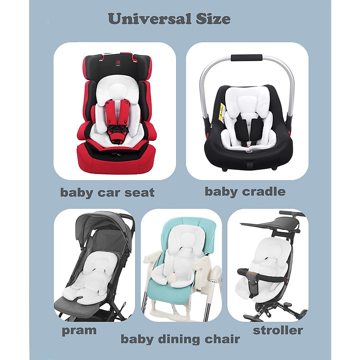 Pram Liner Universal Seat Liner Seat Cushion for Pushchair Stroller Baby Highchair Car Seat Insert Pad Soft Cosy Infant Newborn Reversible for Buggy Bassinet Washable