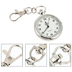 POPETPOP Clip- on Open Face Quartz Pocket Watch with Key Buckle- Unisex Fob Watch Hanging Pocket Watch Decorative