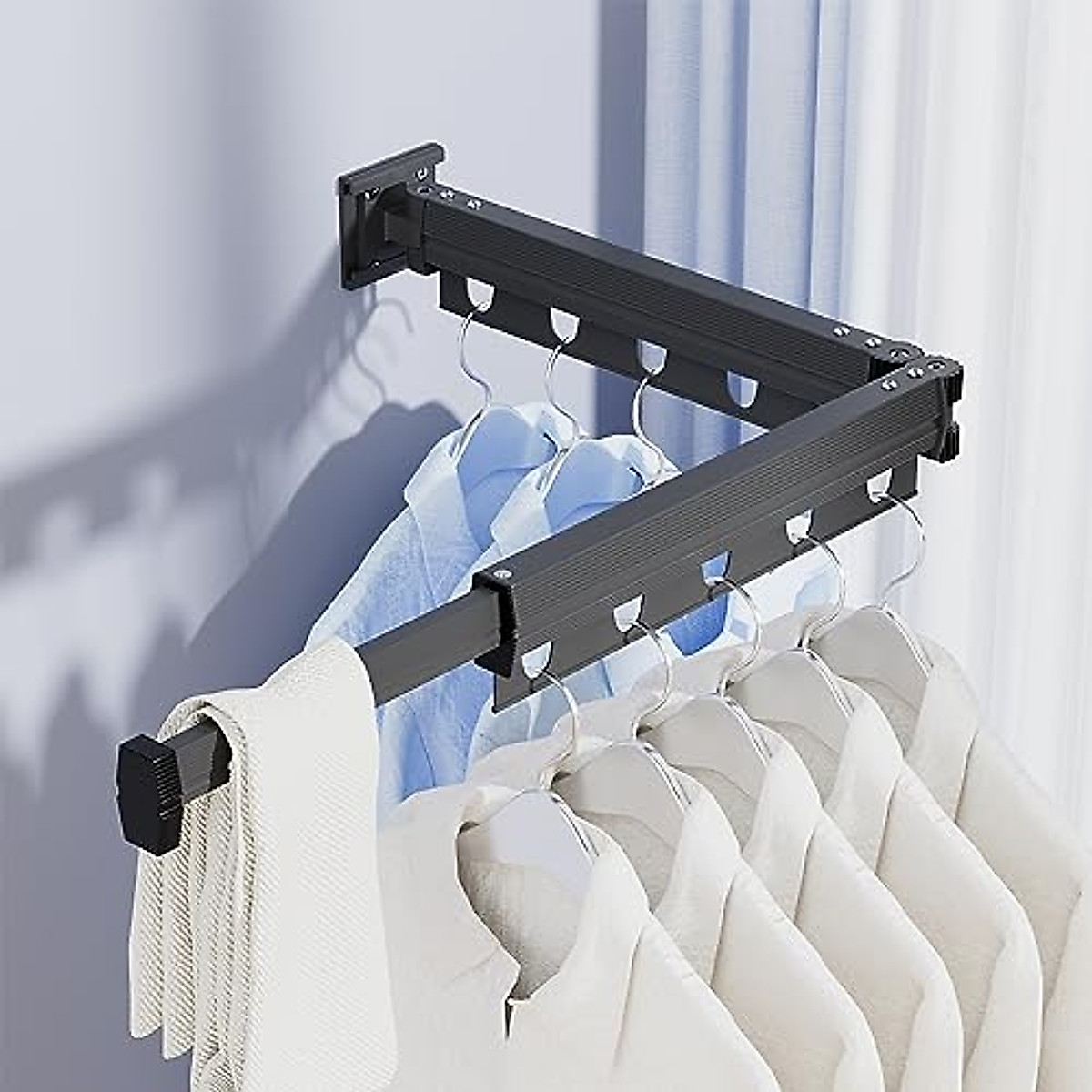 BENOSS Wall Mounted Clothes Drying Rack, Collapsible Laundry Garment Hanger, Easy Assembly Space Saver Hangers for Balcony Bathroom Bedroom (Grey-S)