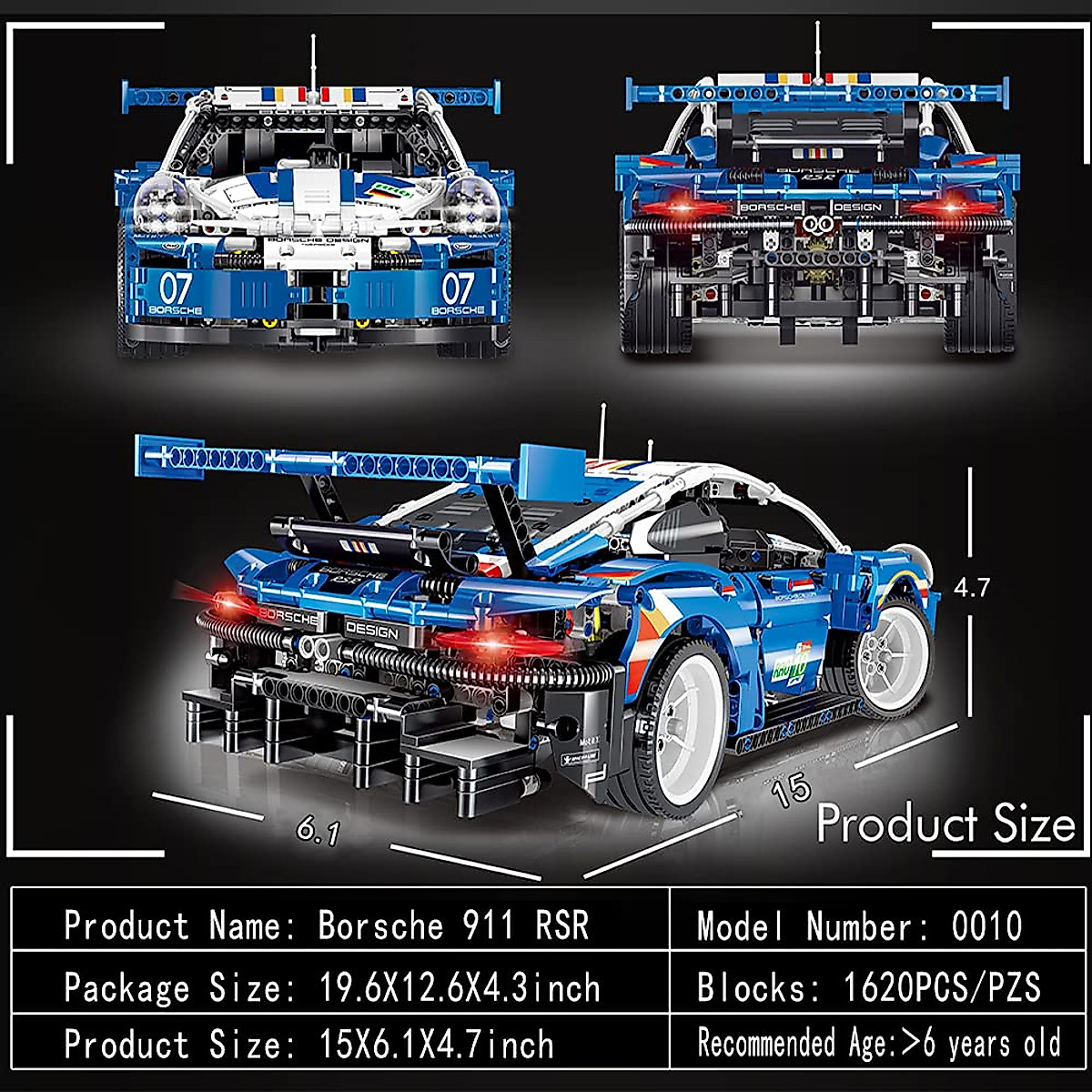 Brick Construction Toy, Technique Building Blocks and Engineering Toy, Adult Collectible Model Cars Kits to Build, 1:12 Scale Racing Car Model 1620 Pieces