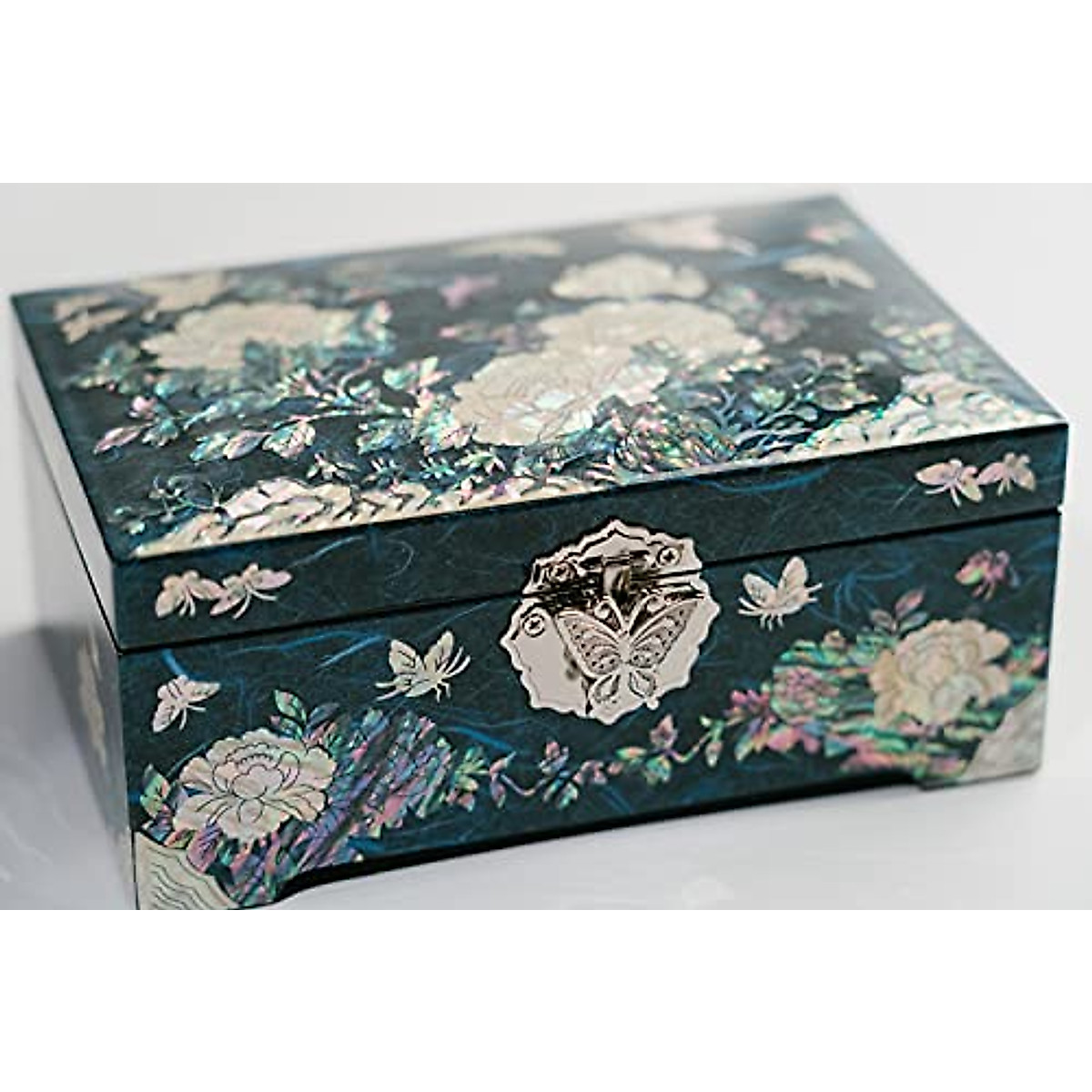 February Mountain Mother of Pearl Jewelry Organizer Box with Ring Tray - Gifts for Women Unique gift for women who have everything