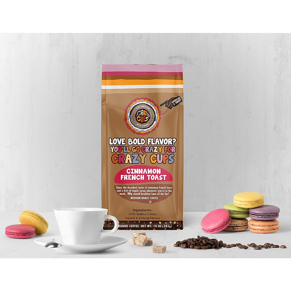 Crazy Cups Flavored Ground Coffee Variety Pack, Includes Cinnamon French Toast, Caramel Vanilla, Pumpkin Caramel Spice, in 10 oz Bags, For Brewing Flavored Hot or Iced Coffee, Variety 3 Pack
