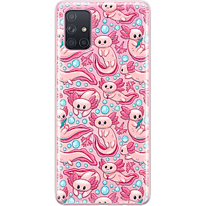 TPU Phone Case Compatible with Samsung A72 A71 5G A70 A51 A50 A32 A21 A11 A12 A13 A14 A01 Ocean Axolotl Cute Soft Salamander Lightweight Lizard Clear Flexible Pink Silicone Sea Shockproof Cover