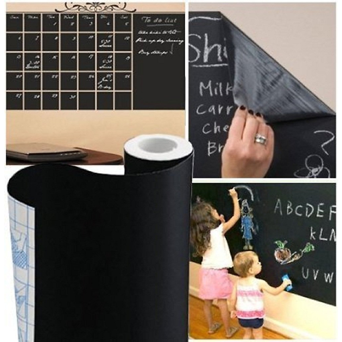 Chalkboard Contact Paper Decal Wall Sticker Adhesive Blackboard, TAKSDAI 2 Rolls Removable Vinyl Chalkboard Wallpaper Peel and Stick, with Bonus 10 Colorful Chalks, Each Roll 17.7'' × 78.7''
