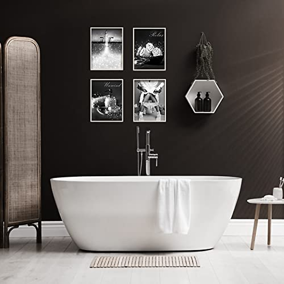 UKZMN Fashion Wall Art Bathroom Decor Glam Glitter Art Prints Balck and White Bathroom Artwork for Wall Black and White Modern Women Funny Bathroom Wall decor Painting Wall Art For Living Room Set of 4 (black, 8*12 Unframed)