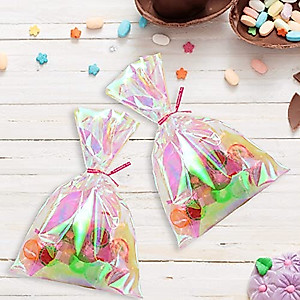 Sainyarh 120pcs Cellophane Treat Bags, Iridescent Holographic Cellophane Bags, 6x9 inch Iridescent Holographic Cellophane Goodie Bags, Iridescent Cellophane Party Favor Treat Bags Candy Cookie Bags