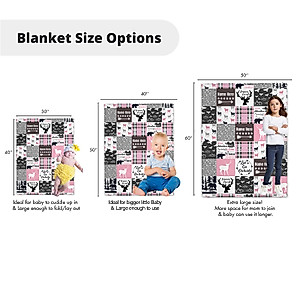 Pink Woodland Deer Personalized Baby Blanket with Name, Custom Deer and Bear Swadding Blankets for Baby Girls Kids, Woodland Nursery Decor, Adventure Soft Receiving Blankets for Newborn Infant