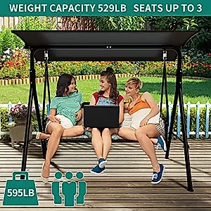 YITAHOME Outdoor Patio Swing Chair, 3 Person Porch Swing with Adjustable Canopy, Weather Resistant Steel Frame, Suitable for Garden, Poolside, Balcony,(Black)