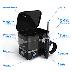 PERSMAX Water Flosser Professional Portable Teeth Cleaner, 500ml Foldable & Rechargeable Dental Oral Irrigator for Home and Travel IPX7 Waterproof