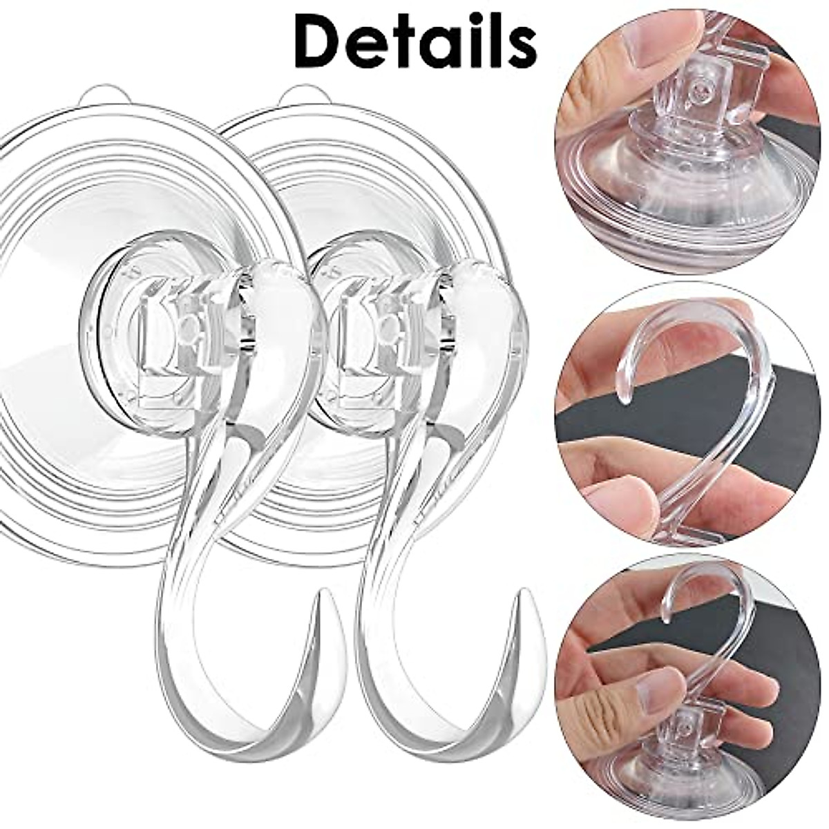 Theshai 4 Pack Suction Cup Heavy-Duty Hook, Large Clear Reusable Wreath Vacuum Hook, for Glass Windows Windshield Tile Kitchen Bathroom Mirror Shower Wall Terrarium to Hang Bags Coats Umbrellas