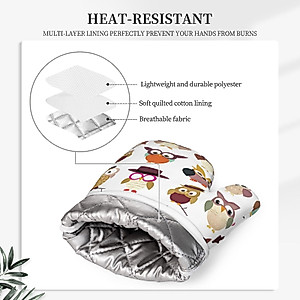 Oven Mitts Pot Holders Sets Funny Owl Cartoon Silicone Oven Gloves Kitchen Accessories for Baking Cooking Family Gathering