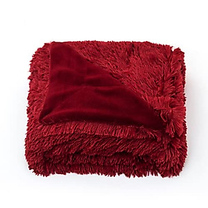 Cheer Collection Long Shaggy Hair Throw Blanket - Ultra Soft and Fuzzy - 50" x 60" inches, Maroon