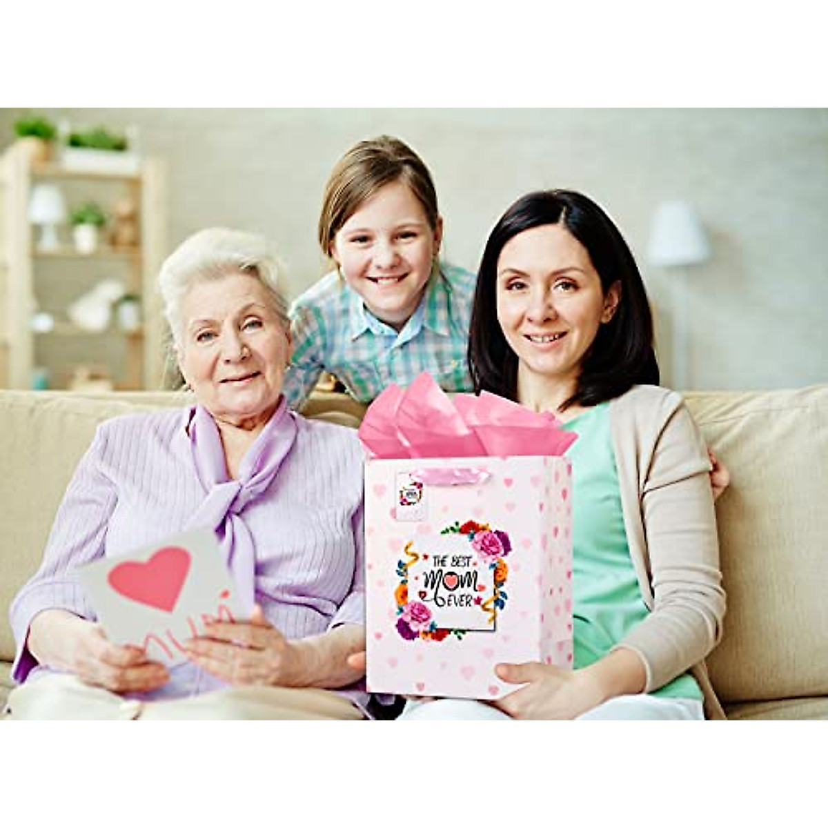 WhatSign Mothers Day Gift Bags with Handle 11.5" Medium Mother's Day Best Mom Ever Gifts Bags with Tissue Paper Happy Mother's Day Flowers Paper Gift Bags for Mom Grandmother Aunt Wife Birthday Bags