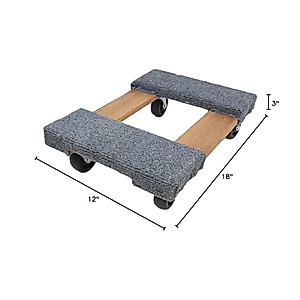 BoxerTool 18” x 12” Furniture Moving Dolly – Pre Assembled Dolly - 2 Pack – 1,000lbs Each Dolly – Solid Wood – Heavy Duty Caster Wheels