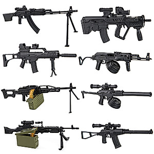 PROLOSO 8 Set Miniature Toy Machine Guns with Display Board SMG Rifles Toys for Boys Kids Building Toys