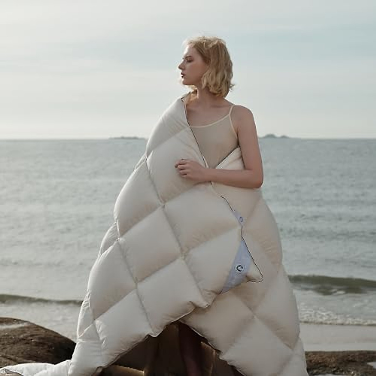 HOMCHANG GOOSE Down Comforter King Size Duvet Insert Hotel Fluffy Comforter 850+ Fill Power Duvet Winter Warm 106x90 inches White Comforter 100% Cotton Soft Duvet Cover with 8 Corner Tabs, 70oz