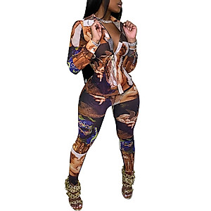 YouSexy 2 Piece Legging Pant Sets for Women Floral Print Long Sleeve Crop Top and Bodycon Pants Tracksuits Outfits