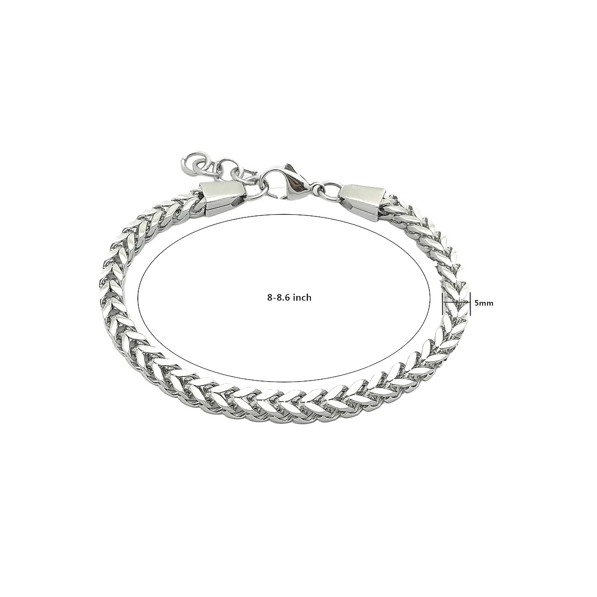 Stainless Steel Polished 8-8.6 inch Heavy Wheat Bracelet Silver 316L Stainless Steel Chain 5*5mm Bracelet