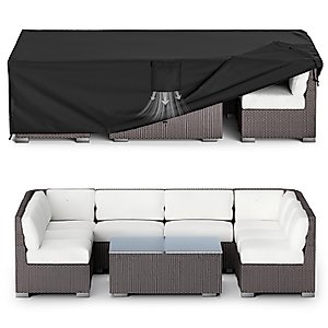 MR. COVER Patio Furniture Covers Waterproof, Outdoor Furniture Cover Fits up to 124L x 63W x 28H Inches, Rectangular Table and Chair Set Covers Rip-resistant Material with Windproof Buckles