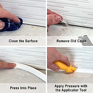 InstaTrim New & Improved Self-Adhesive Caulk Trim, 1/2" x 10', 2-Pack, Flexible, Waterproof, Stain Resistant for Bathroom, Floors, Walls, DIY Project, White