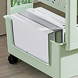 HEEPDD Movable Bookshelf Cart, 5-Tier Plastic Rolling Utility Cart Multifunctional Storage Trolley for Office Living Room Home Kitchen School(Green)