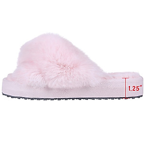 Girl's Soft Plush Lightweight House Slippers Non Slip Cross Band Slip on Open Toe Cozy Indoor Outdoor Slippers PK33 Pink