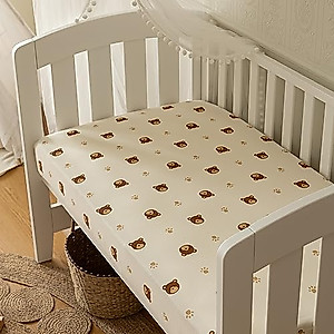Musioiy Muslin Crib Sheets Fitted Crib Sheets for Boys and Girls, Baby Crib Sheets for Standard Crib Mattress, Toddler Bed Mattress (Crib Sheets & Toddler Bed Sheets, Bear & Brown, Crib)