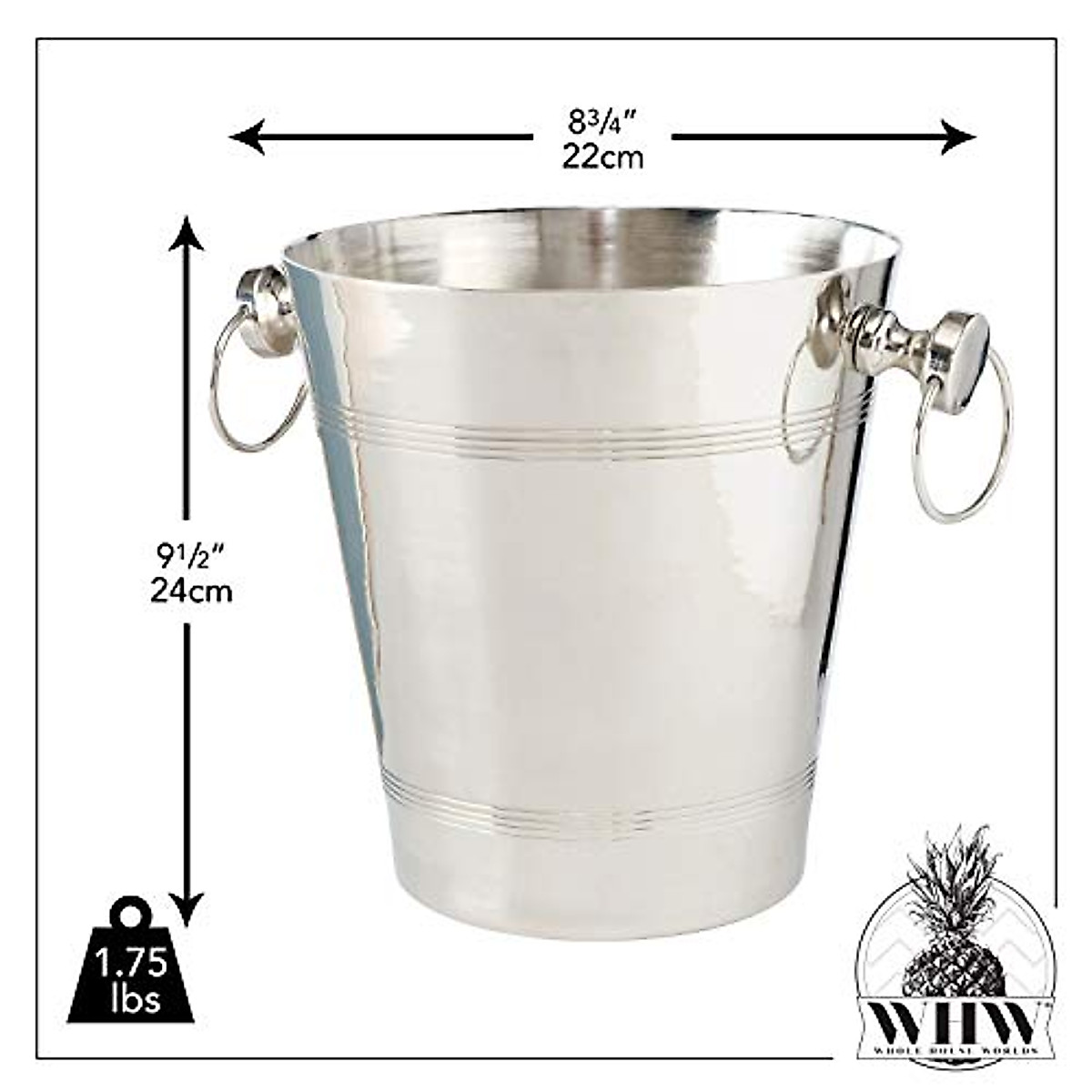 WHW Whole House Worlds Old World Luxurious Grand Hotel Champagne Bucket, Silver Aluminum Nickel, 8.75 D W x 9.5 H Inches