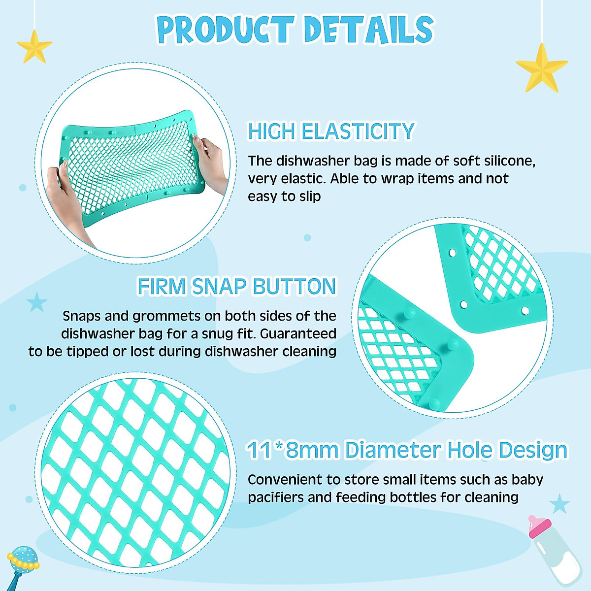 Maxcheck Silicone Dishwasher Bag Large Baby Bottles Dishwasher Bag Silicone Dishwasher Bag for Small Items Bottle Nipples Breast Pump Accessories Pacifier Toy Parts(Blue, Green)