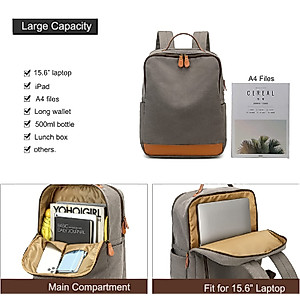 Shaelyka Canvas Laptop Backpack for Women & Men, Water-resistant Travel Backpacks Lightweight, Fit for 15.6 inches Laptop, Grey