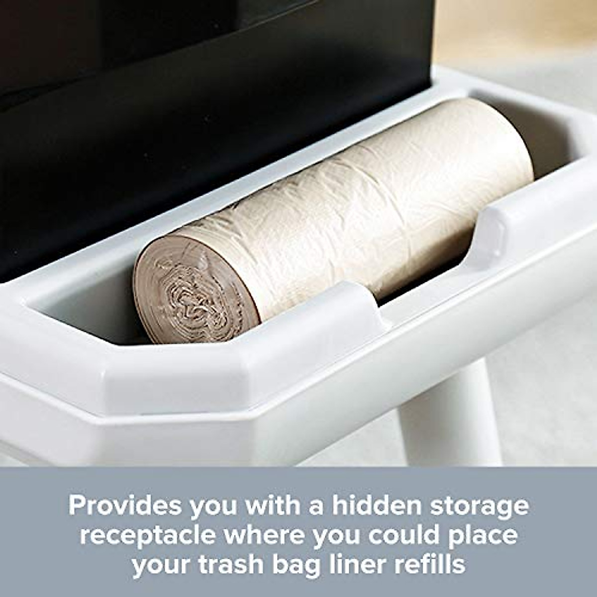 Tall Kitchen Trash Can with Long Legs (Single) Modern Nordic Style Waste Basket - Dual Compartment Trash Can with Lid - White Trash Can w/ Pop Open Cover - Elevated Trash Bin - Apartment Essentials - 3.7Gal/14L