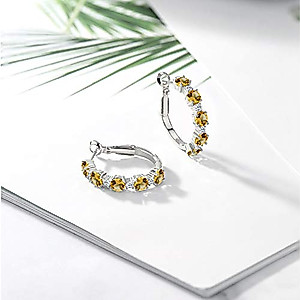 Gem Stone King 925 Sterling Silver Yellow Citrine and White Topaz Hoop Earrings For Women (2.88 Cttw, Round 4MM and 1.9MM, Gemstone Birthstone 1 Inch Diameter)