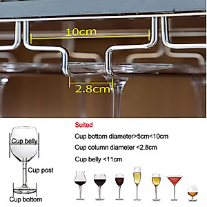 V3VOGUE Steel Under Cabinet Wine Glass Holder Rack, Stemware Holder, 3/4/5/6/7/8 Row Glasses Storage Hanger, Hanging Champagne Goblets Holders, with Screws (Row : 6Row, Size : Width: 28cm)