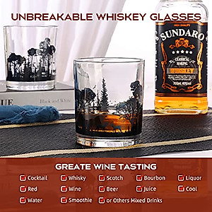 RorAem Whiskey Glasses - Forest Deer Whiskey Glasses Set of 2 - Handmade Unique Whiskey Gifts for Men Crystal Bourbon Glasses Rocks Glass Cabin Decor - Forest Animal Landscape
