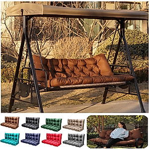 LCYY.TG Porch Swing Cushions, Outdoor 3 Seats Swing Cushion Replacement Pad with Backrest, Waterproof Bench Cushion with Ties, for Porch,Garden,Backyard Furniture Patio Lounger (Coffee 60 * 40 in)