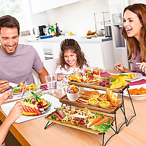 3 Tier Wooden Cupcake Stand Serving Tray, FODIENS Acacia Wood Dessert Table Display Set with Foldable Iron Frame, Decorative Tiered Charcuterie Boards Serving Trays Platters for Party Entertaining