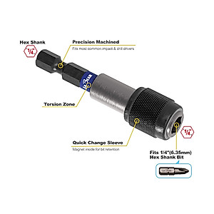 LaBear Drill Chuck Adapter 1/4" Hex Shank to Hold 0.3-6.5mm & LaBear 51-Piece Security Bit Set