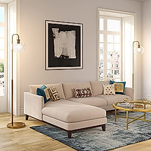 Henn&Hart Harrison Arc Floor Lamp with Glass Shade in Brass/Clear, 62" Tall