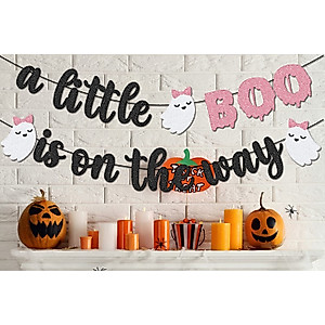 Halloween Girl Baby Shower Decorations, A Little Boo Is On The Way Banner, Pink and Black Glitter Halloween Birthday Decorations, Pink Halloween Baby Shower Decor, A little Boo Is Almost Due Banner