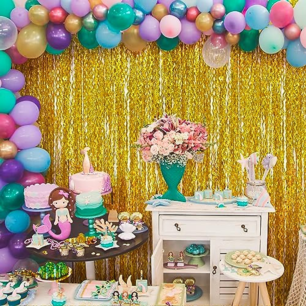 Glitter Foil Gold Foil Fringe Curtains Party Decorations ，Birthday Party Wedding and Festival Decorations， Girl Princess Bachelorette Euphoria Theme Party Decorations - 3 Packs (Golden Yellow)