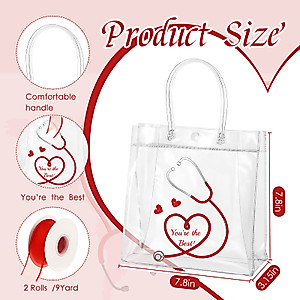Thenshop 24 Pcs Nurse Gift Bags 7.8x7.8x3.15 in PVC Clear Gift Bags with Handles CNA Week Gifts Bulk 2024 Nurse Gift Bag Wedding Gifts Appreciation Gifts for Doctors Healthcare Hospital Worker Party