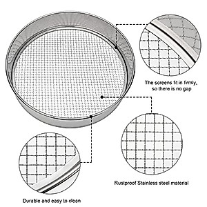 Soil Sieve Stainless Steel Riddle Sieve Set, 12" Diameter, with 3 Interchangeable Filter Mesh Sizes 3,6,9mm and Shovel