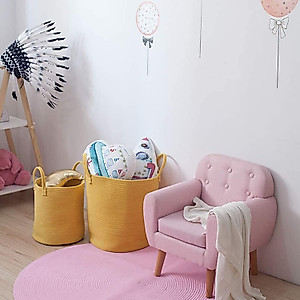 2PCS Laundry Baskets Cotton Rope Woven Storage Baskets Nursery Bins Boxes with Strong Handles Nursery Laundry Basket Kids Toy Hamper Collapsible Laundry Basket