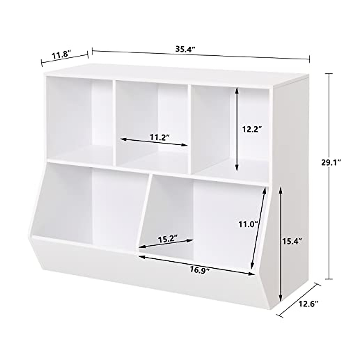 Iwell Toy Storage Cabinet with 3 Drawers, Kids Bookshelf, Kids Toy Organizer, 8 Cubicles, Bookcase Footboard, Bookshelf for Kids, for Playroom, Bedroom, Nursery, School, White