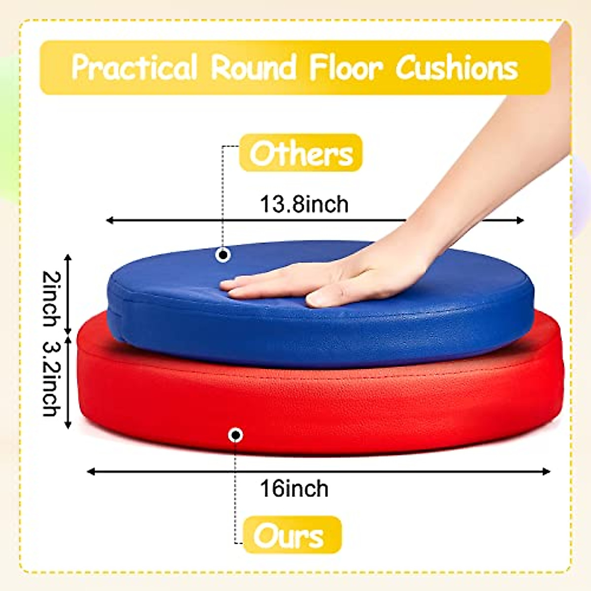 Marsui 8 Pcs 16 Inch Round Floor Cushions Flexible Seating Cushions 3.2 Inch Thicked Soft Foam Circle Seats Round Floor Seating Assorted Colored Floor Cushion for Kids, Adults, School, Office, Home