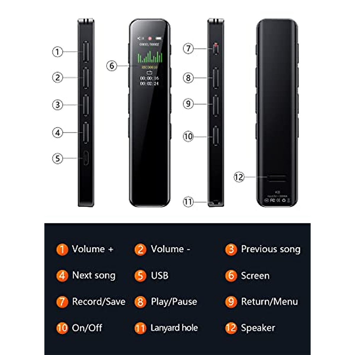 64GB Digital Voice Recorder,Fillman Voice Activated Recorder,Small Tape Recorder with Speaker, Voice Recorder for Lecture,Meetings,Class,HD Audio Dictaphone,Intelligent Noise Reduction,MP3 Player